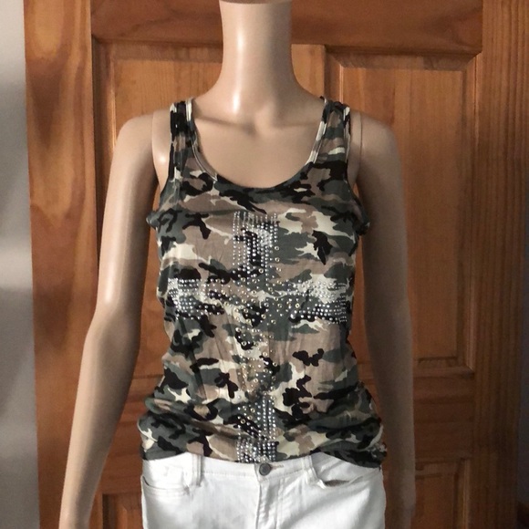 Body Central | Tops | Body Central Camo Tank Top Wbling Cross Design ...